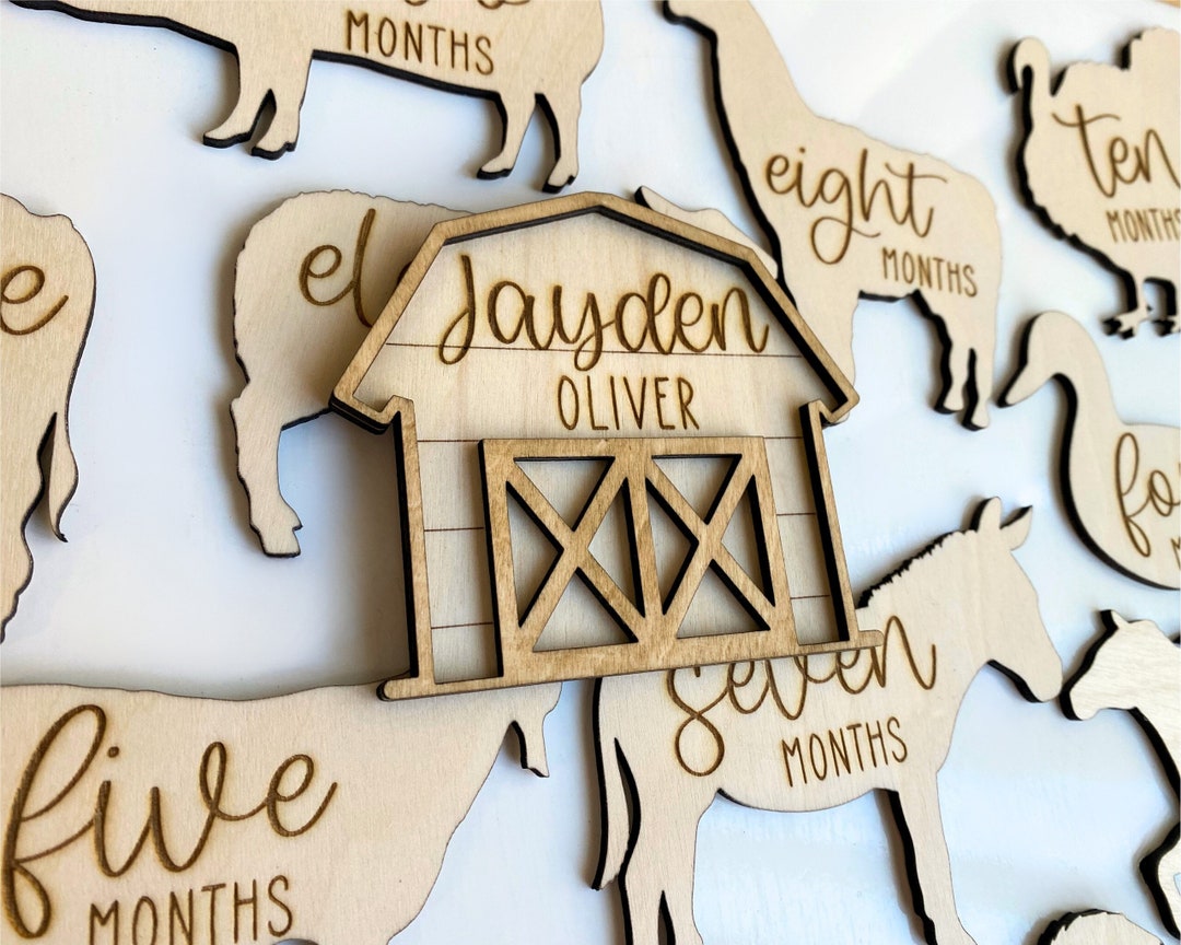 Baby Monthly Milestone Markers With Farm Animal Theme, Unique Wooden ...