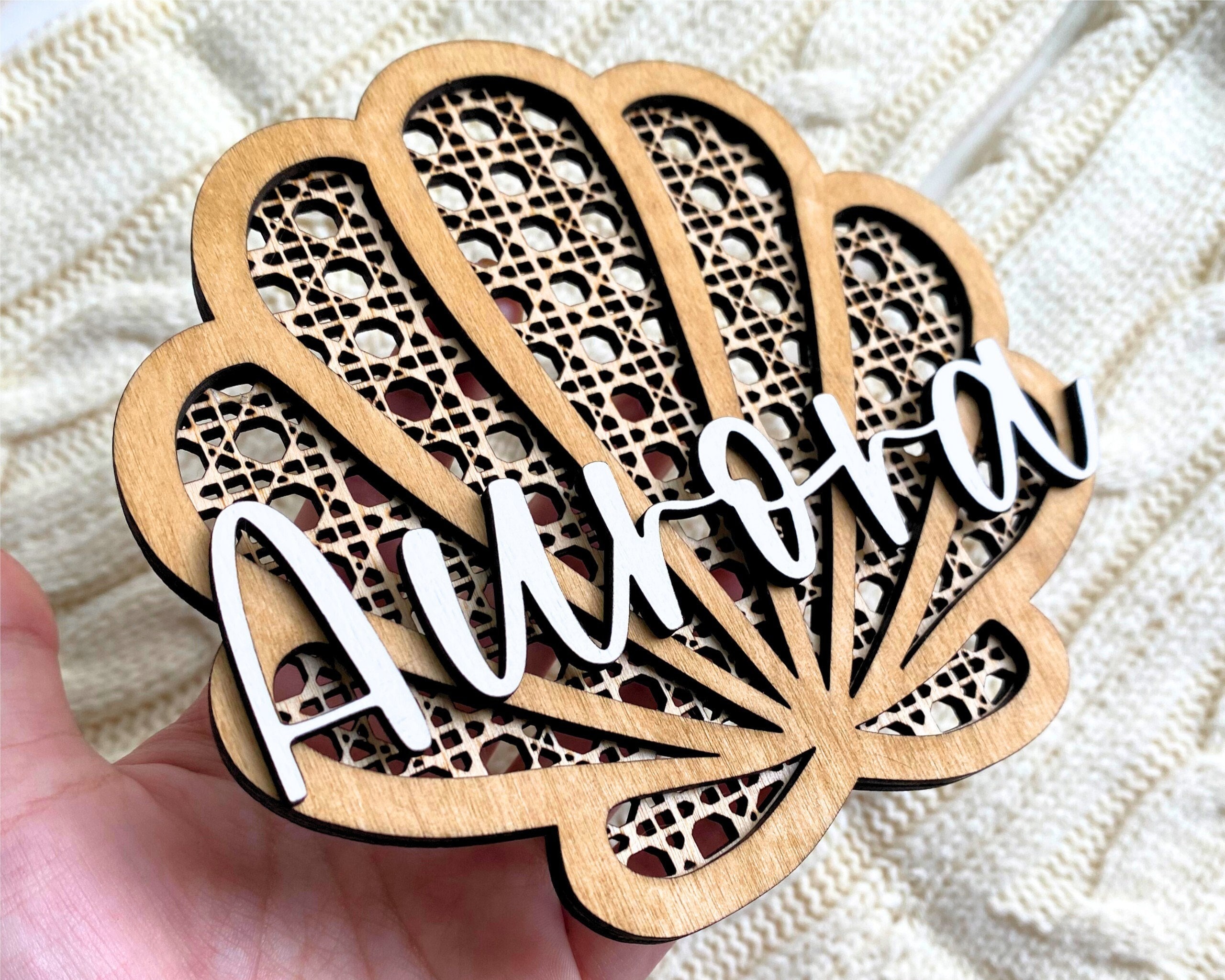 Rattan Seashell 3D Name Plaque, Personalized Baby Name Sign for Ocean ...