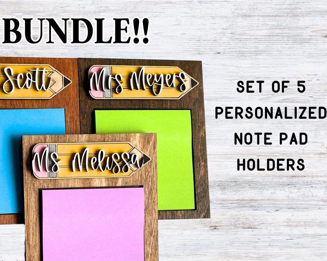 SET OF 5 Wooden Sticky Note Pad Holders, Personalized Teacher Gifts ...