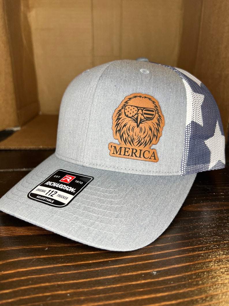 Bald Eagle Merica Trendy Hat Funny Hat Funny Hats for Men Custom Made Leather Patch USA Hat ...