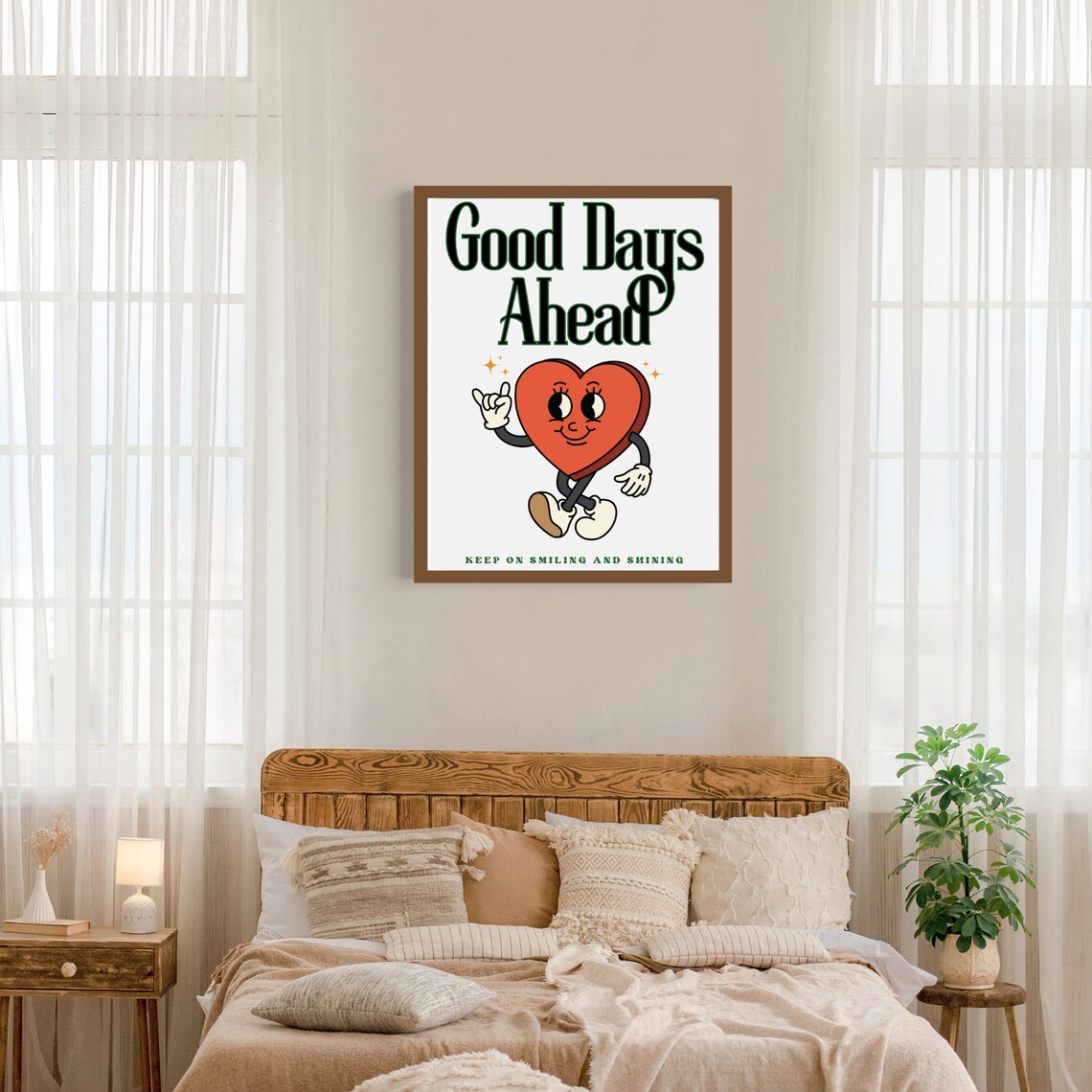 Retro Affirmation Poster, Retro Heart Character Print, Positive Quote ...