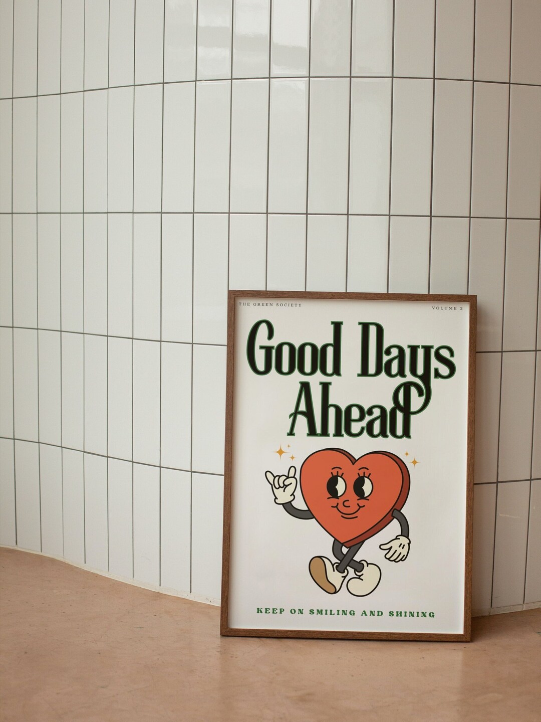 Retro Affirmation Poster, Retro Heart Character Print, Positive Quote ...