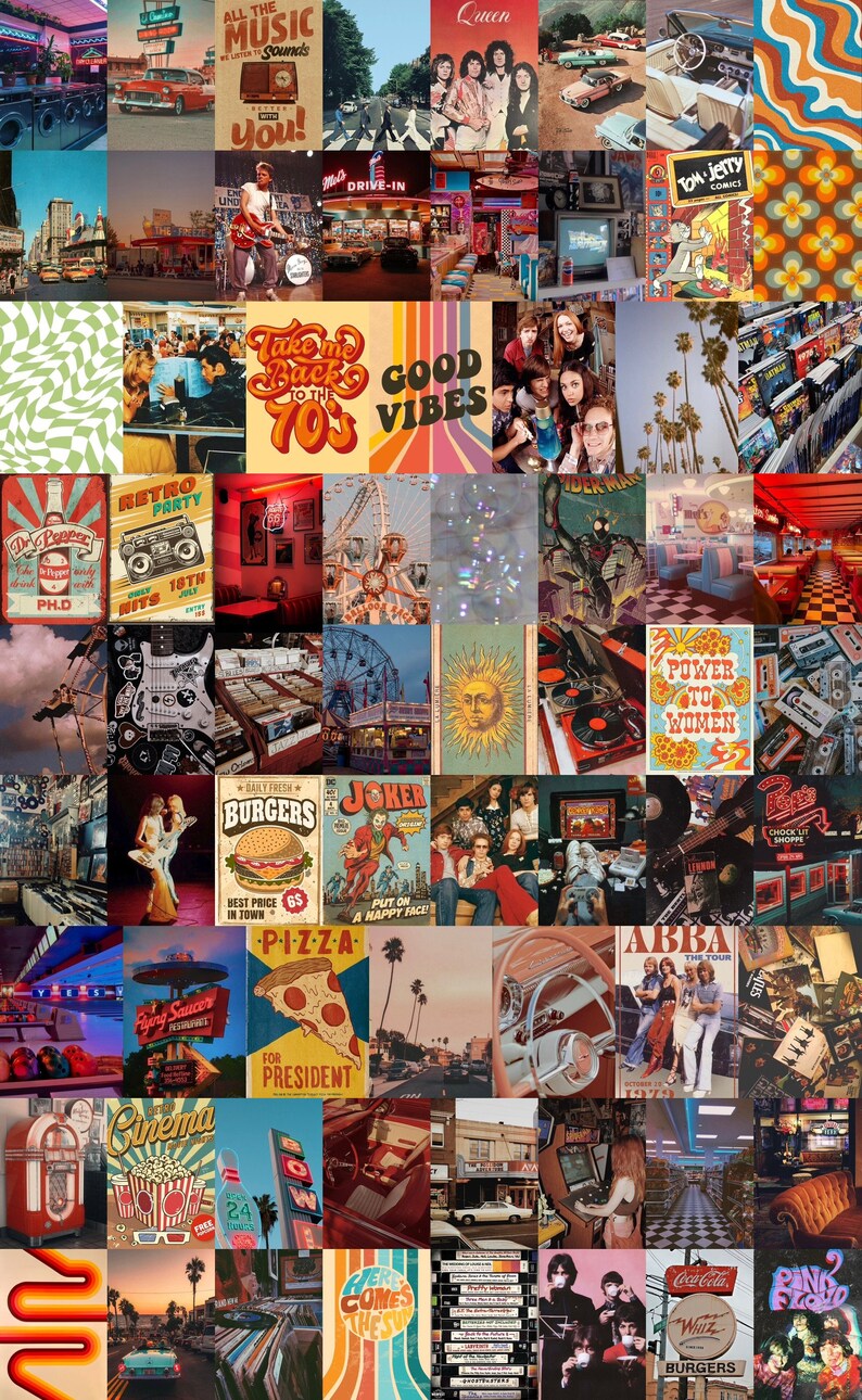 70 Pcs Retro Aesthetic Photo Collage Kit | Room Decor | Wall Art Prints ...