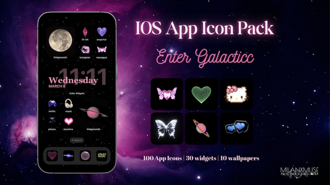 Space Ios App Icon Pack | 100 Unique Icons + 30 Widget Photos + 10 ...