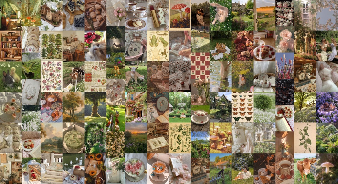 100 Pcs Cottage Core Aesthetic Photo Collage Kit | Room Decor | Wall ...