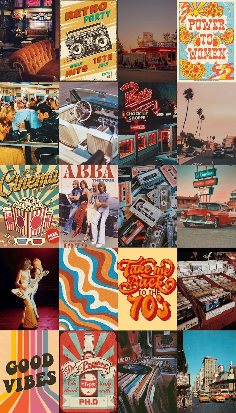 70 Pcs Retro Aesthetic Photo Collage Kit | Room Decor | Wall Art Prints ...