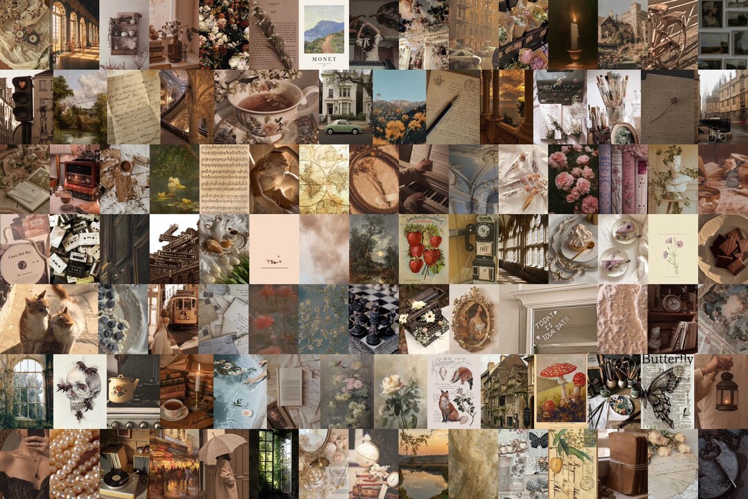100 Pcs Vintage Aesthetic Photo Collage Kit | Room Decor | Wall Art ...