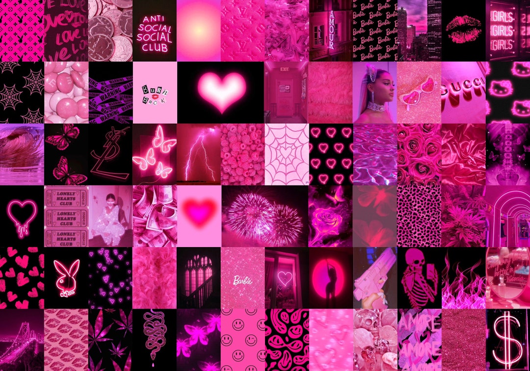 70 Pcs Hot Pink Aesthetic Photo Collage Kit | Room Decor | Wall Art ...