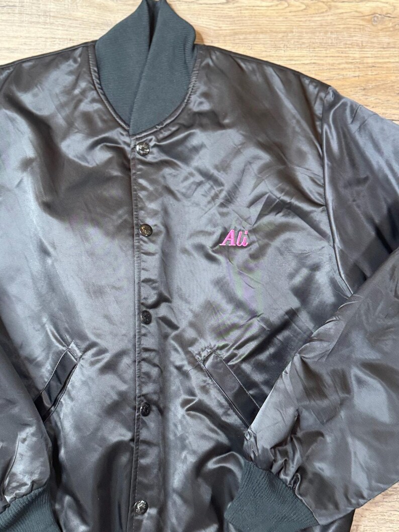 Vintage Birdie Black Satin Bomber Jacket Embroidered jazz Unlimited Size XS - Etsy
