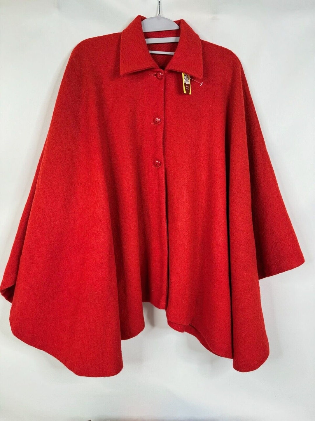 Vintage Red Wool Cape Long Coat Cloak Top Button Unlined Woman Large - Etsy