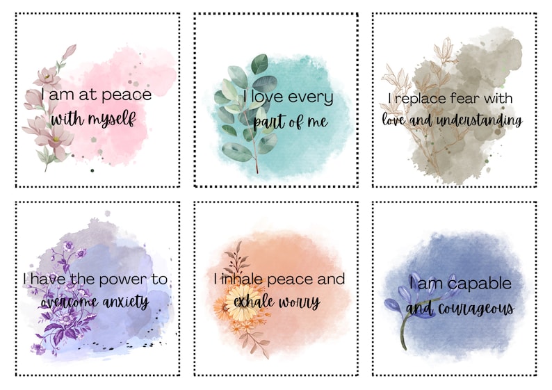 Anxiety Self-care Printable Affirmation Cards | Set of 12 Personalised ...