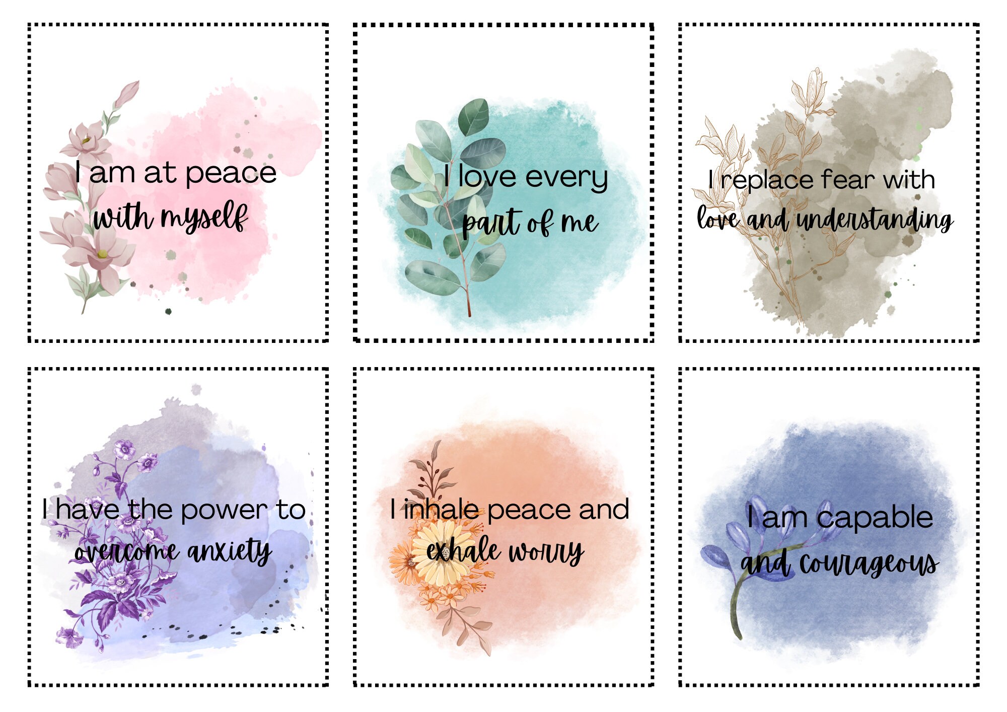 Anxiety Self-care Printable Affirmation Cards | Set of 12 Personalised ...