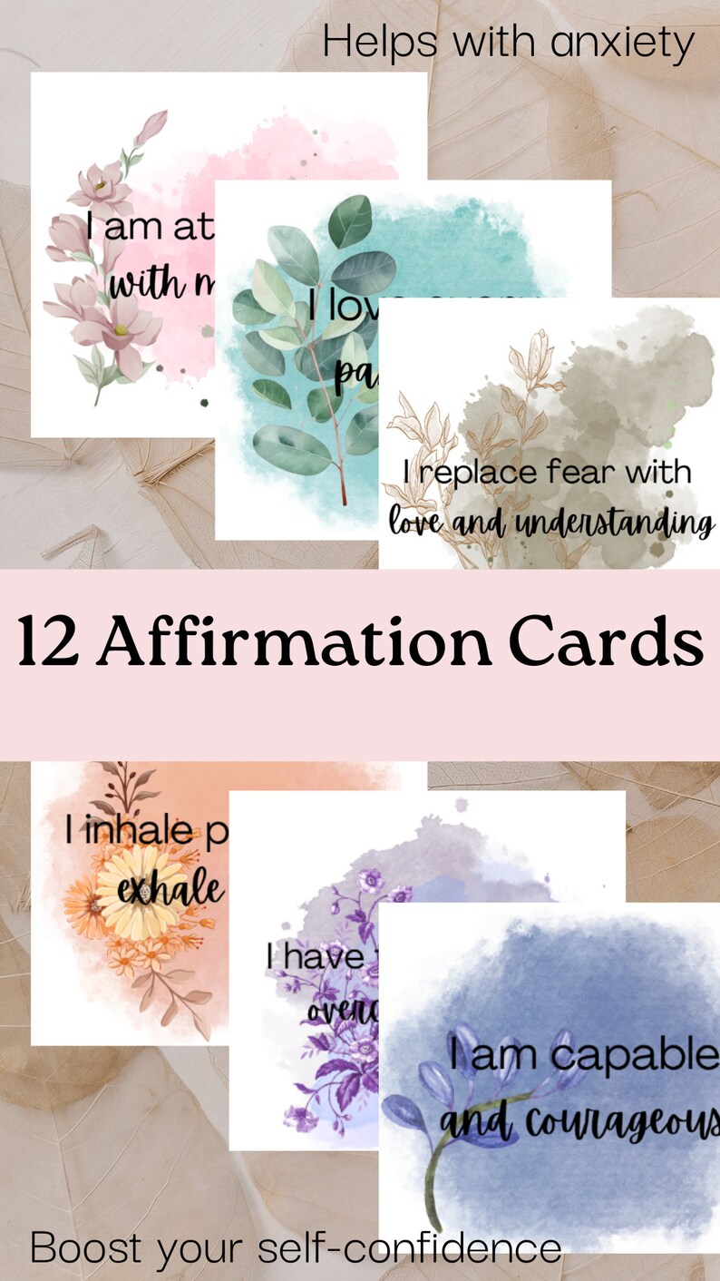 Anxiety Self-care Printable Affirmation Cards | Set of 12 Personalised ...