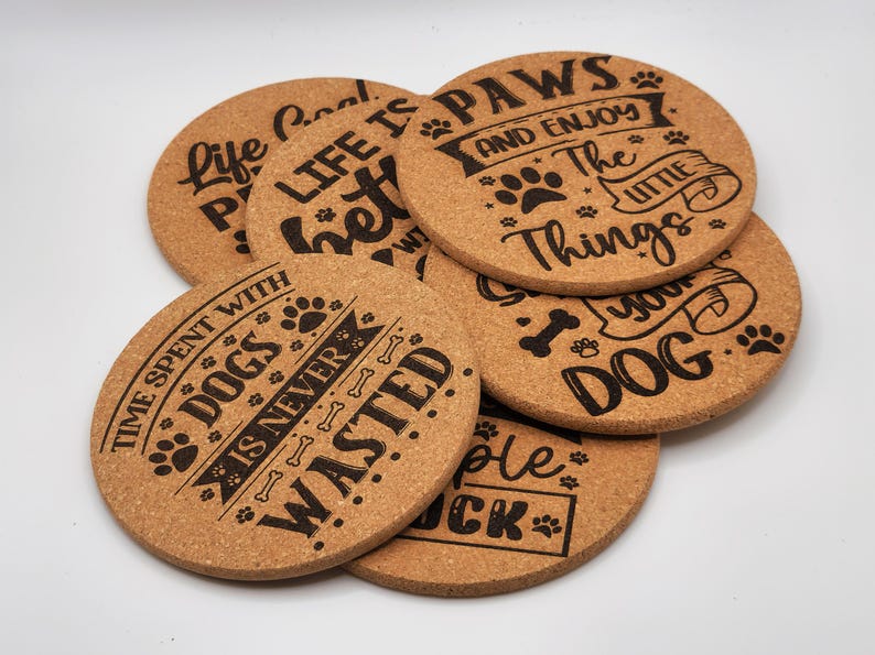 Set of 6 Funny Dog Round Cork Table Coasters, Fun Gifts for Friends ...