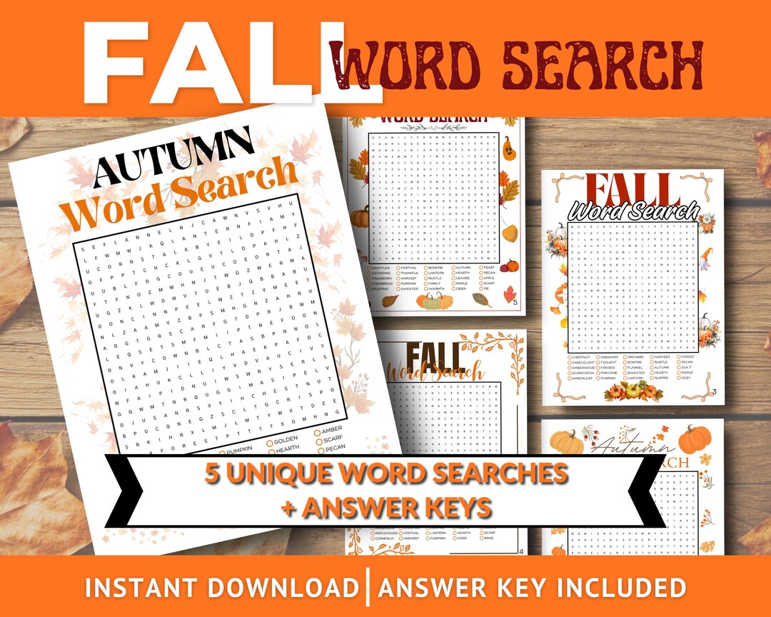 5-pack Autumn Word Search With Answer Keys | Fall Activity Pages for ...