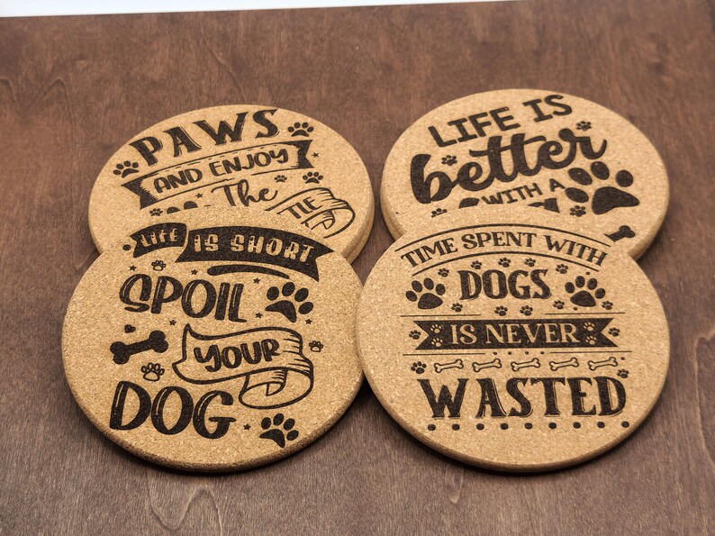 Set of 6 Funny Dog Round Cork Table Coasters, Fun Gifts for Friends ...