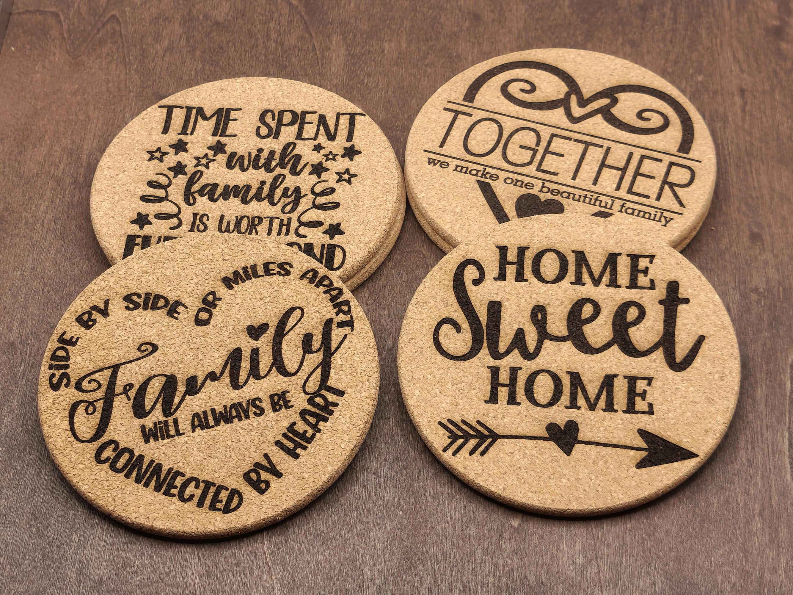 Set of 6 Decorative Family Cork Table Coasters, Home Decor, Great Idea ...