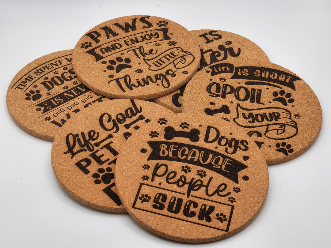 Set of 6 Funny Dog Round Cork Table Coasters, Fun Gifts for Friends ...