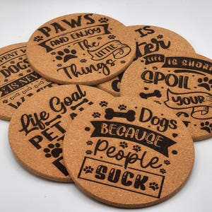 Set of 6 Funny Dog Round Cork Table Coasters, Fun Gifts for Friends ...