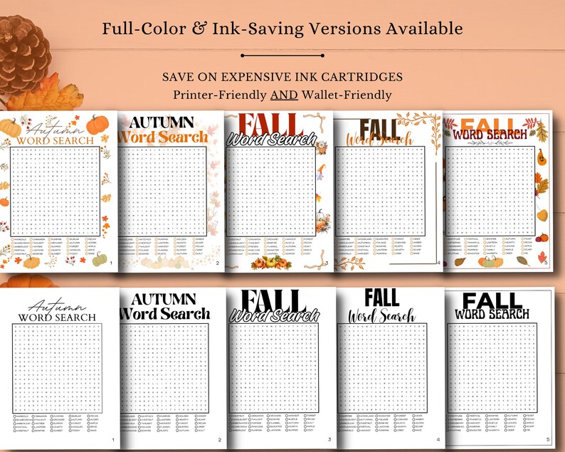 5-pack Autumn Word Search With Answer Keys | Fall Activity Pages for ...