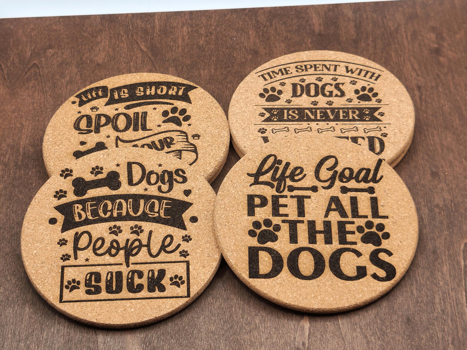 Set of 6 Funny Dog Round Cork Table Coasters, Fun Gifts for Friends ...