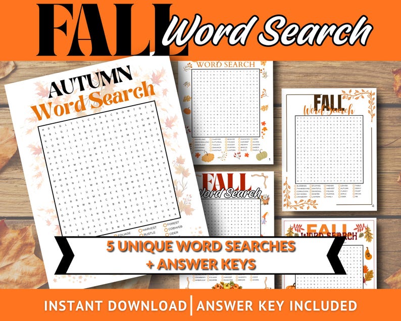 Autumn Printable Word Searches for Kids & Adults | Fall Activity Sheets ...