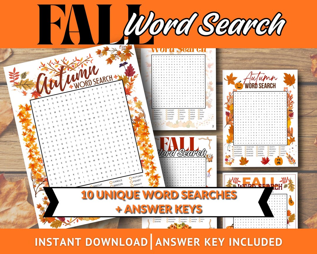 Paquete imprimible de sopas de letras de otoño / 10 hojas de ...