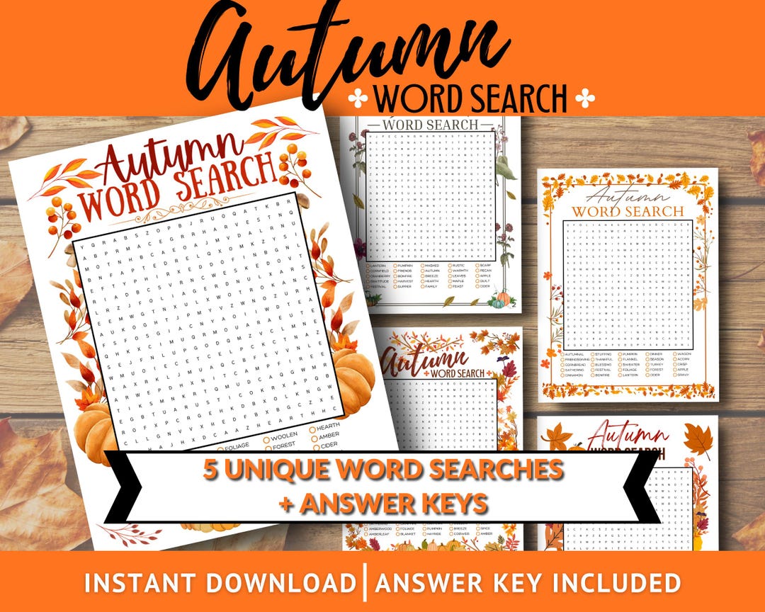 Fall Word Search Worksheets Printable Bundle | Autumn Activity Pages ...