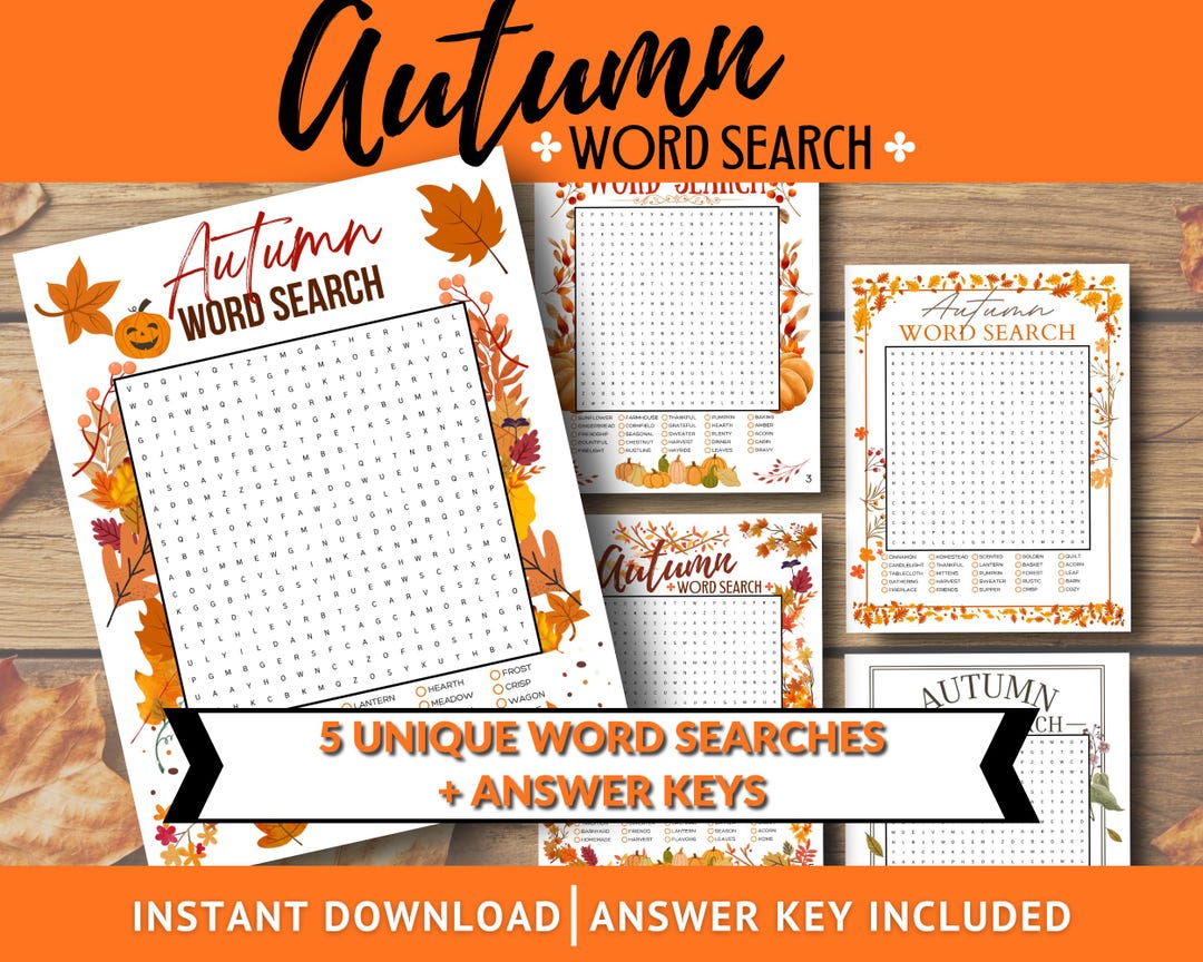 Fall Word Search Printable Bundle | 5-pack Autumn Activity Sheets With ...