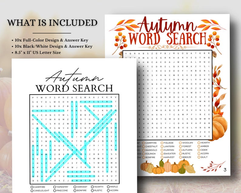 10-pack Printable Fall Word Searches for Kids & Adults | Autumn ...