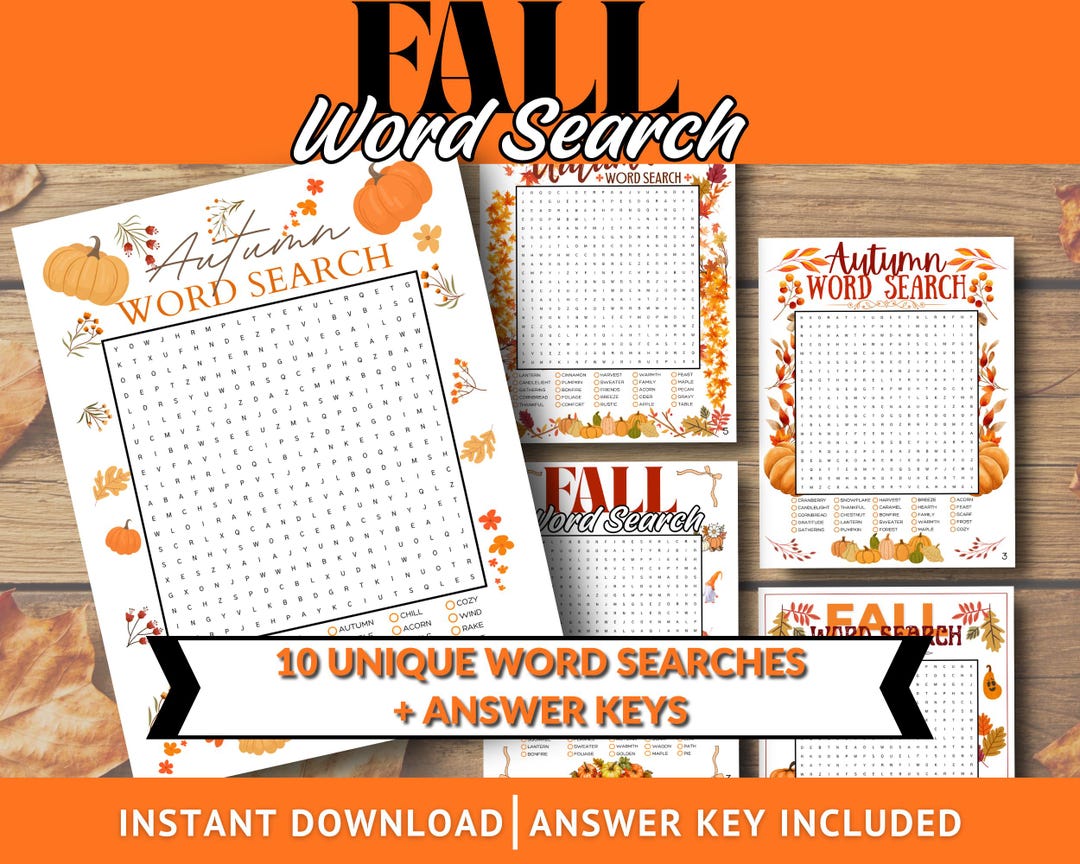 10-pack Fall Word Search Printable Bundle | Autumn Activity Worksheets ...