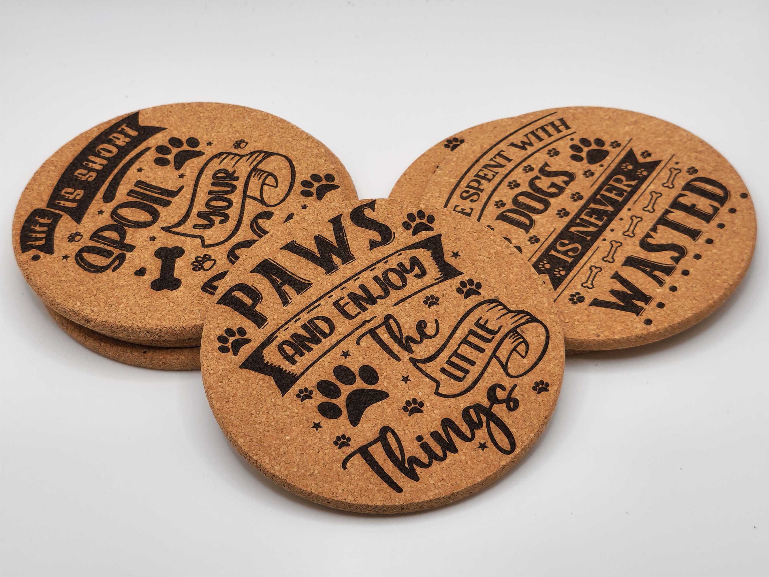 Set of 6 Funny Dog Round Cork Table Coasters, Fun Gifts for Friends ...