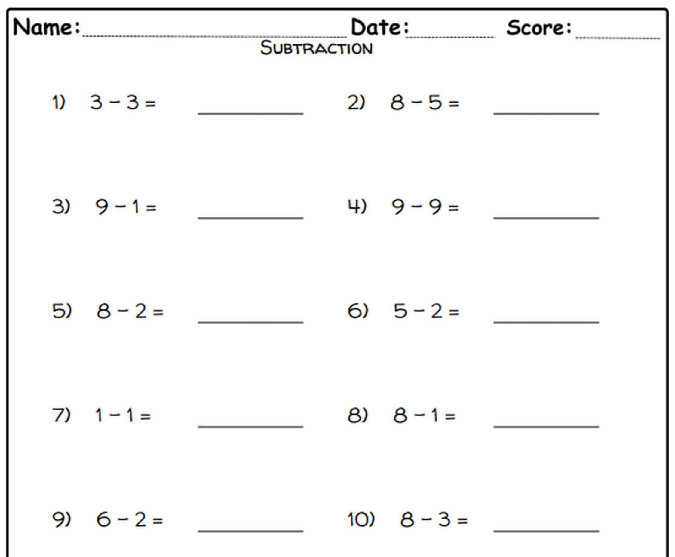 Subtraction Worksheets Numbers 1-9 50 Printable Pages for Preschool ...