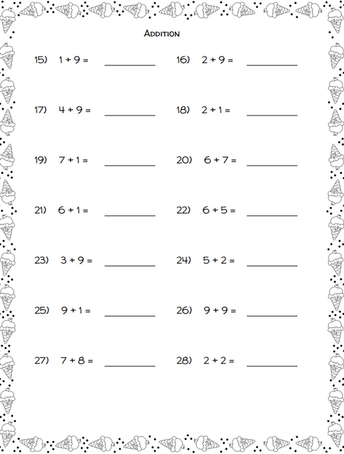 40 Printable Single Digit Addition Worksheets for Kids Ages 5-8 Math ...