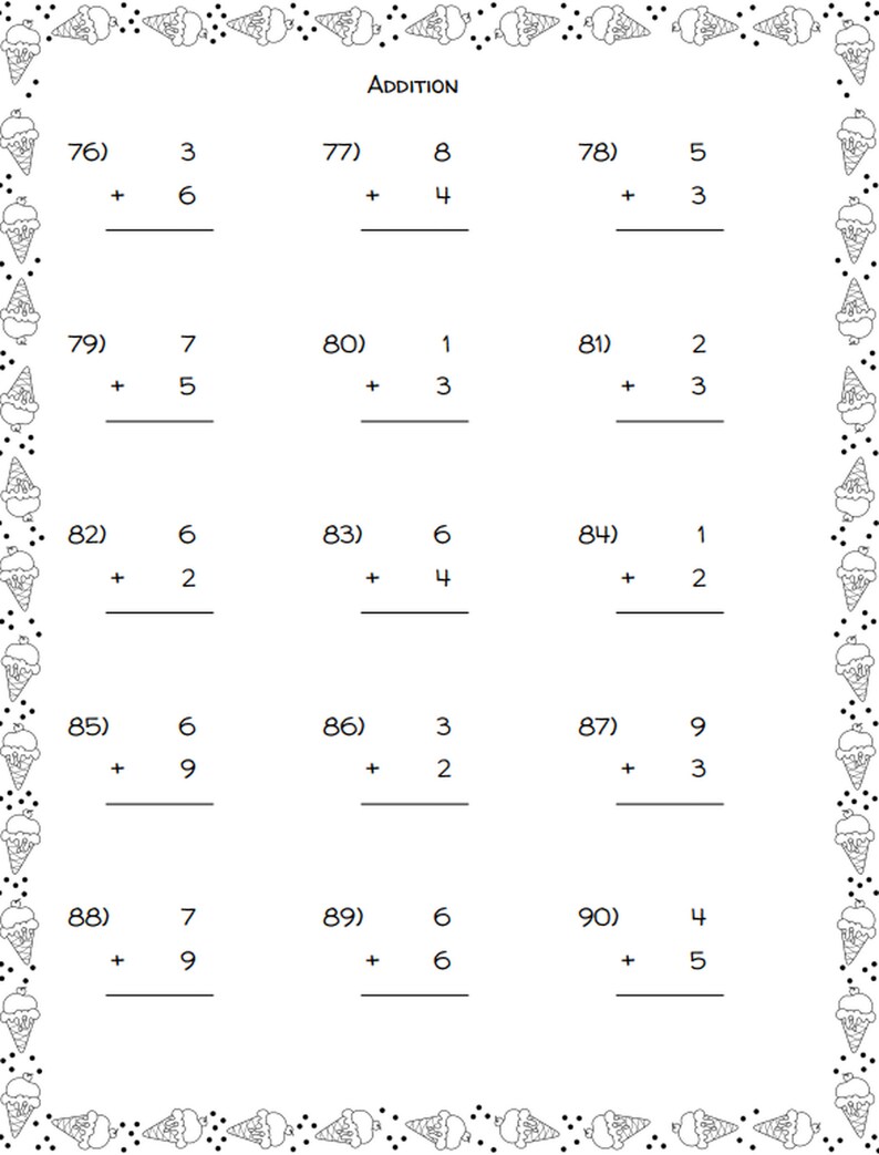 40 Printable Single Digit Addition Worksheets for Kids Ages 5-8 Math ...