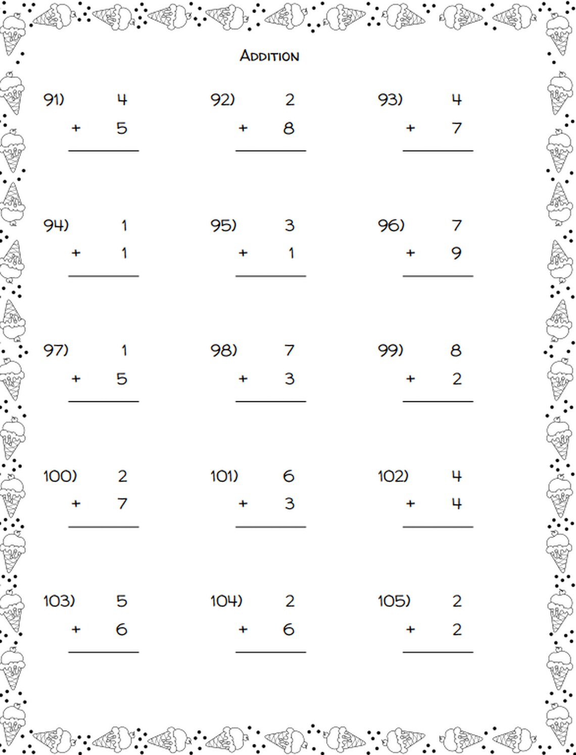 40 Printable Single Digit Addition Worksheets for Kids Ages 5-8 Math ...