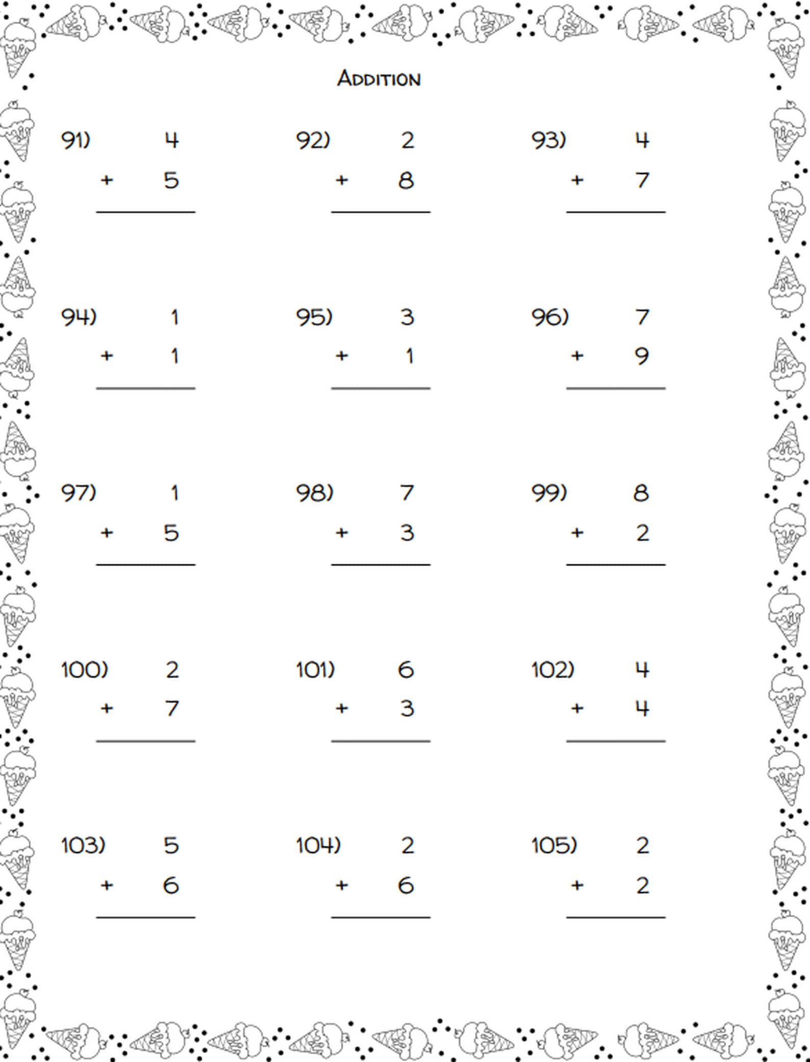 40 Printable Single Digit Addition Worksheets for Kids Ages 5-8 Math ...