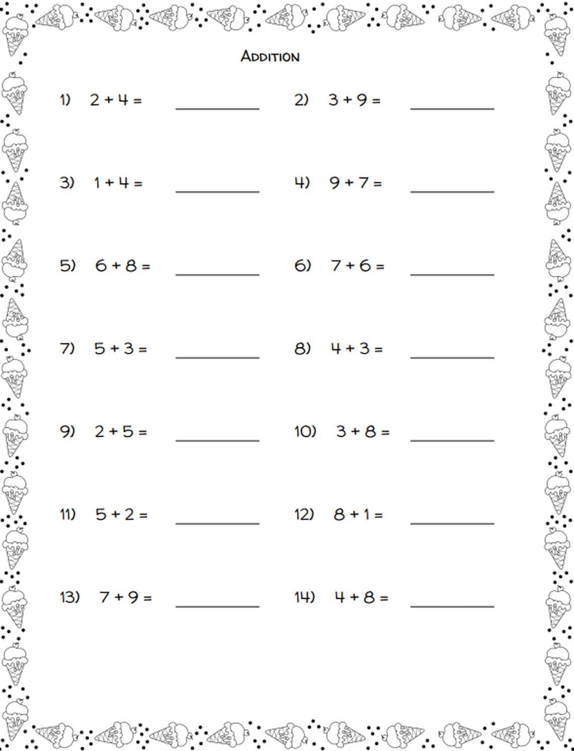 40 Printable Single Digit Addition Worksheets for Kids Ages 5-8 Math ...