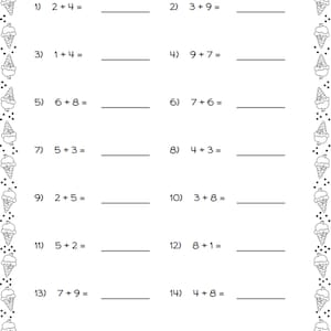 40 Printable Single Digit Addition Worksheets for Kids Ages 5-8 Math ...