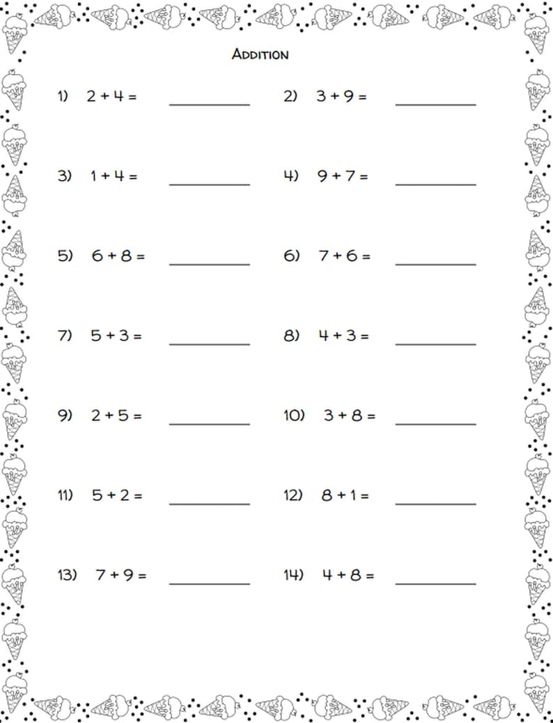 40 Printable Single Digit Addition Worksheets for Kids Ages 5-8 Math ...