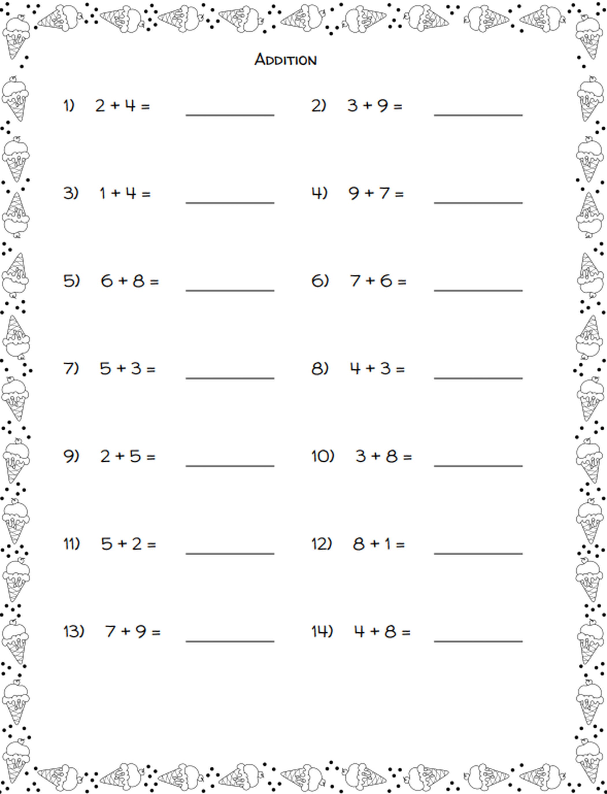 40 Printable Single Digit Addition Worksheets for Kids Ages 5-8 Math ...