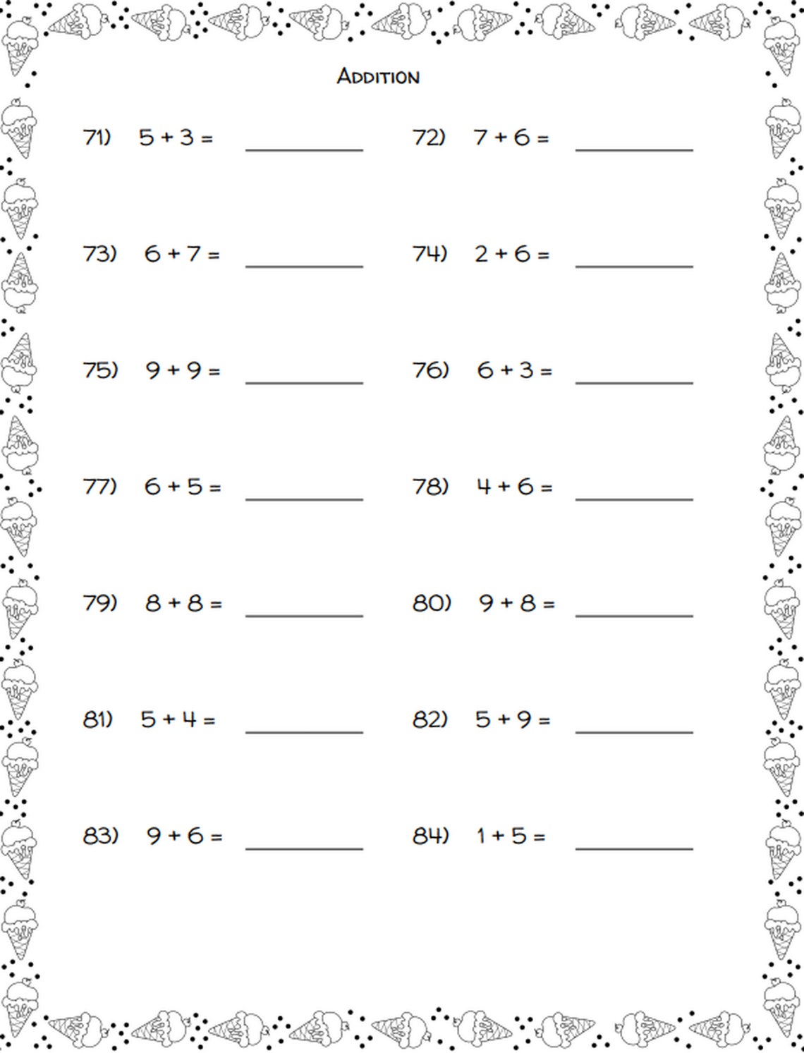 40 Printable Single Digit Addition Worksheets for Kids Ages 5-8 Math ...