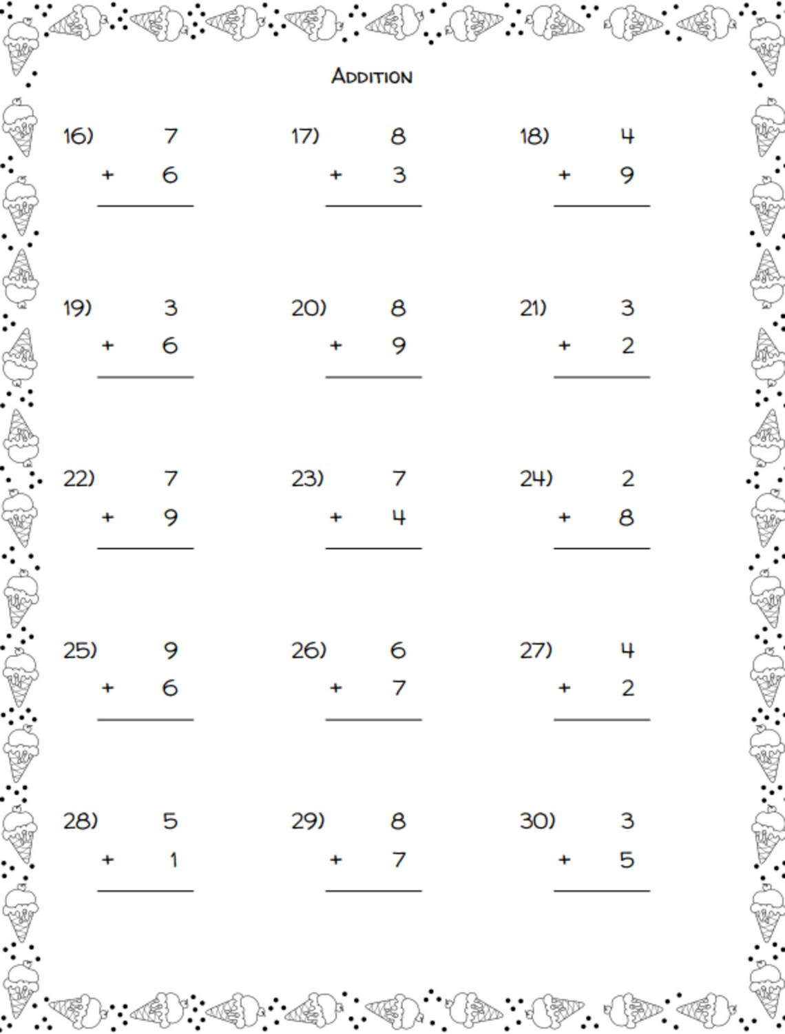 40 Printable Single Digit Addition Worksheets for Kids Ages 5-8 Math ...