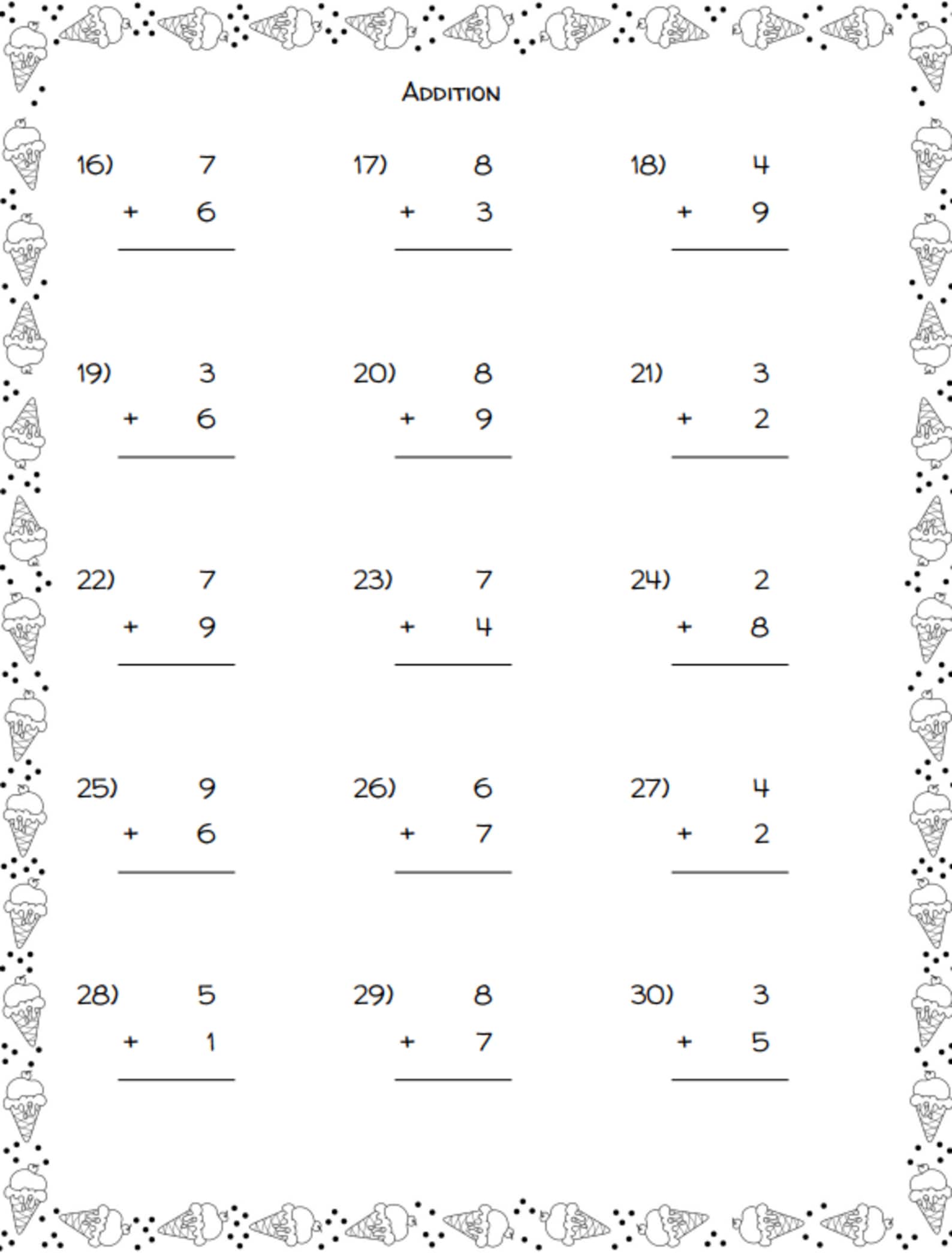 40 Printable Single Digit Addition Worksheets for Kids Ages 5-8 Math ...