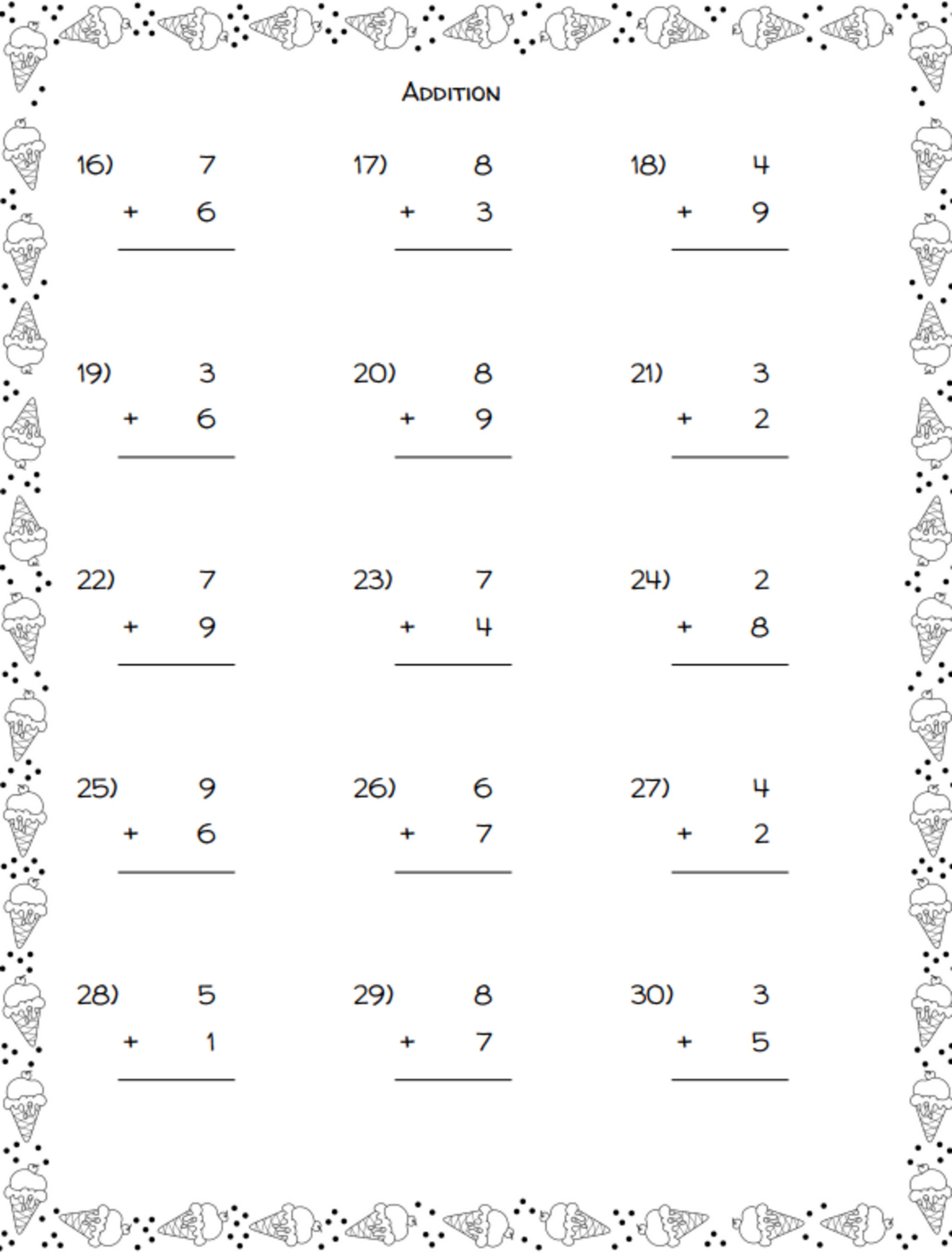 40 Printable Single Digit Addition Worksheets for Kids Ages 5-8 Math ...