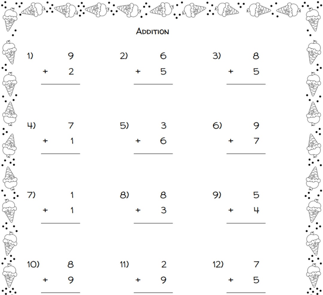 40 Printable Single Digit Addition Worksheets for Kids Ages 5-8 Math ...