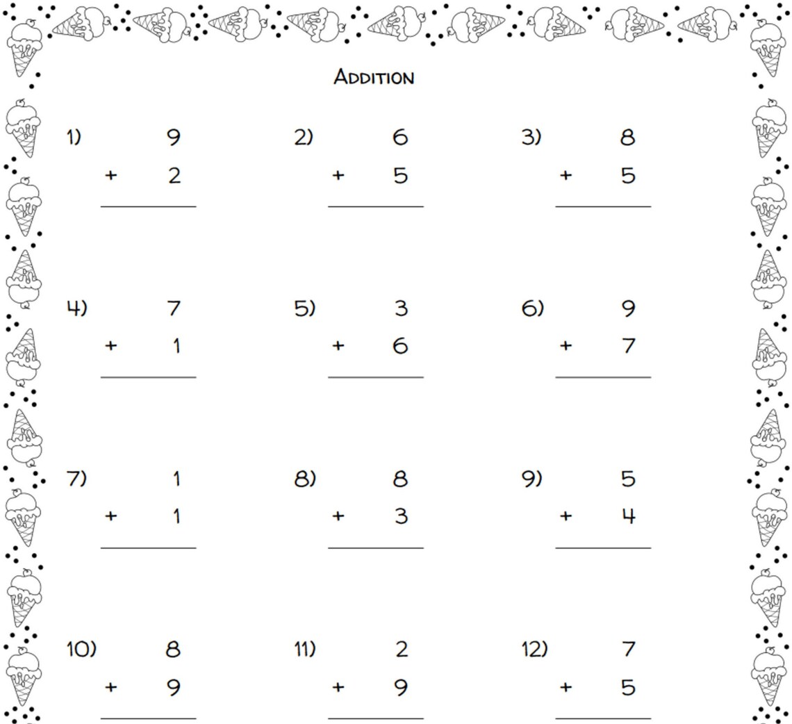 40 Printable Single Digit Addition Worksheets for Kids Ages 5-8 Math ...