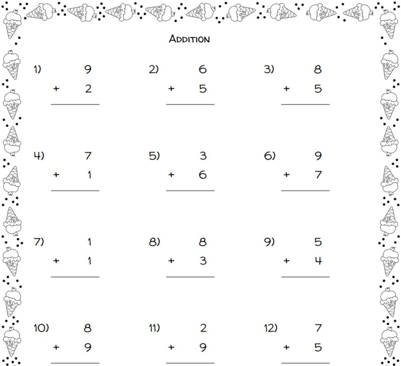 40 Printable Single Digit Addition Worksheets for Kids Ages 5-8 Math ...