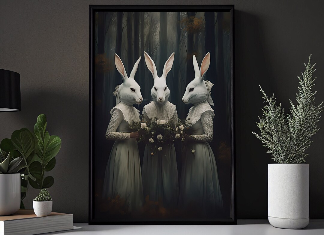 Mythical Three White Rabbits Ladies Gothic Canvas Art Print - Etsy
