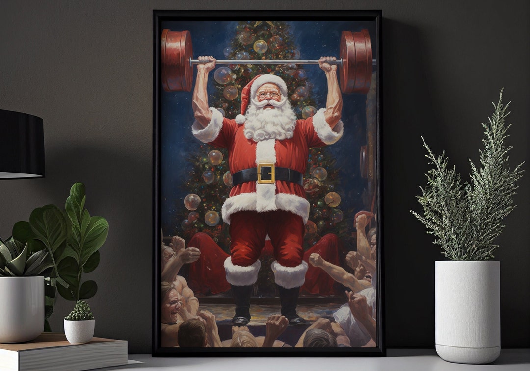 Santa's Workout Session Christmas Painting Canvas Art - Etsy